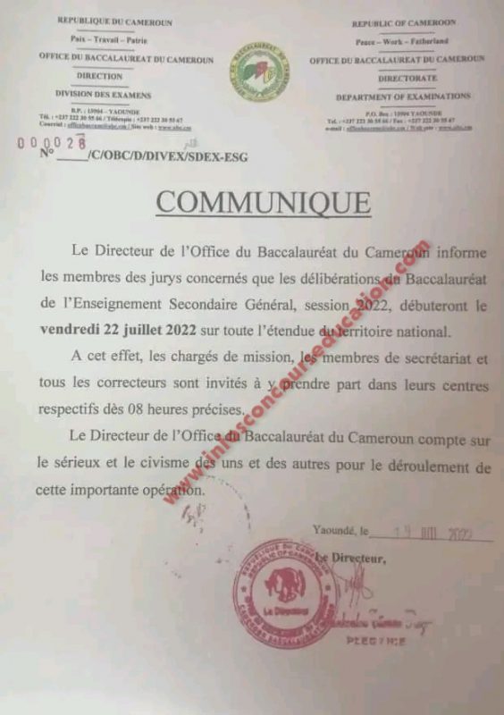 Tous les communiqués OBC relatifs aux résultats du Baccalauréat 2022 au ...