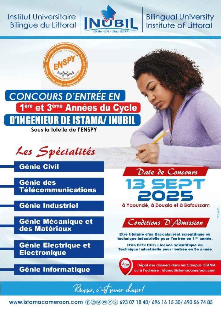 Avis de concours d'entrée à l'ISTAMA / INUBIL 2025-2026 - Edukamer