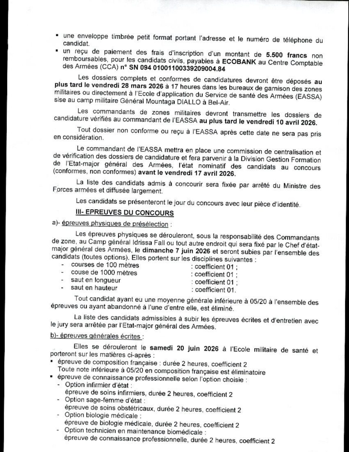 Liste des concours militaires actuellement ouverts au Sénégal pour l ...